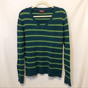 Merona | Sweaters | Merona Striped Green Teal V Neck Sweater L | Poshmark